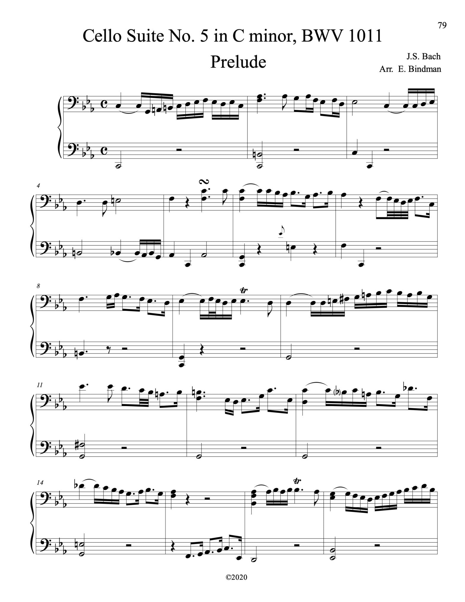 J.S. Bach Cello Suites for Piano Solo Score | Eleonor Bindman